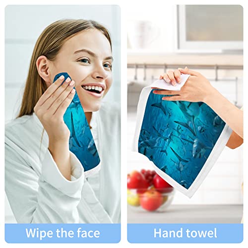 Blueangle 6 Pack Sea Shark Washcloths Set - Highly Absorbent Pure Cotton Wash Clothes - Soft Fingertip Towel for Bath, Spa(216)