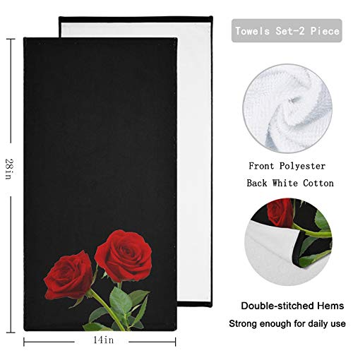 Naanle 2 Piece 3D Beautiful Couple Red Rose Flower Absorbent Soft Fluffy Guest Hand Towels, Multipurpose Decor for Bathroom, Hotel, Gym and Spa (14" x 28",Black)