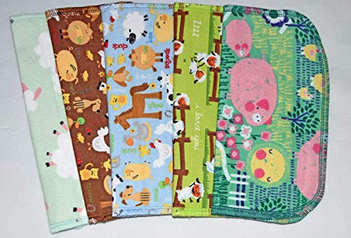 2 Ply Printed Flannel 8x8 Inches Set of 5 Little Wipes Farm Life