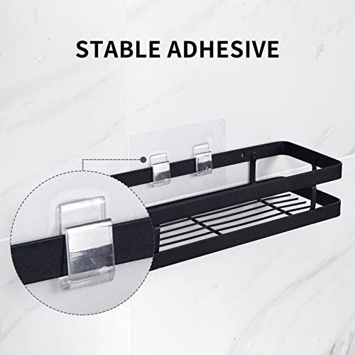 ICEETING Adhesive Shower Caddy, Shower Shelves with Hooks, Shower Organizer, Bathroom Storage Organizer Shelves, Space Saver (Black)