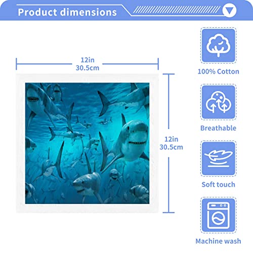 Blueangle 6 Pack Sea Shark Washcloths Set - Highly Absorbent Pure Cotton Wash Clothes - Soft Fingertip Towel for Bath, Spa(216)