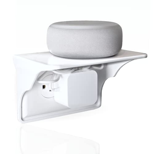 Storage Theory Power Perch Horizontal Wall Outlet Shelf 1 Pcs White - Home Wall Shelf Organizer for Bathroom, Kitchen, Bedrooms - Cord Management and Easy Installation