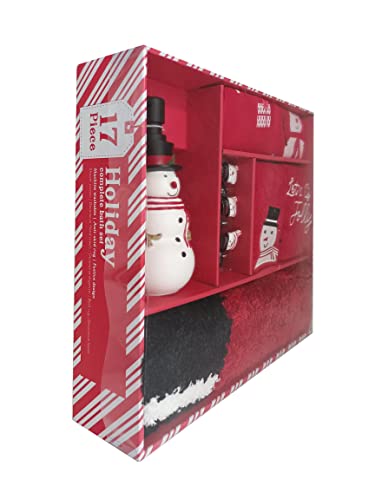 Indecor Home 17-Piece Snowman Christmas Holiday Bathroom Decoration Accessory Set | Bath Rug/Mat | Resin Soap/Lotion Pump Dispenser | Shower Curtain | 12 Resin Hooks | 2 Hand Towels | Gift Box Set