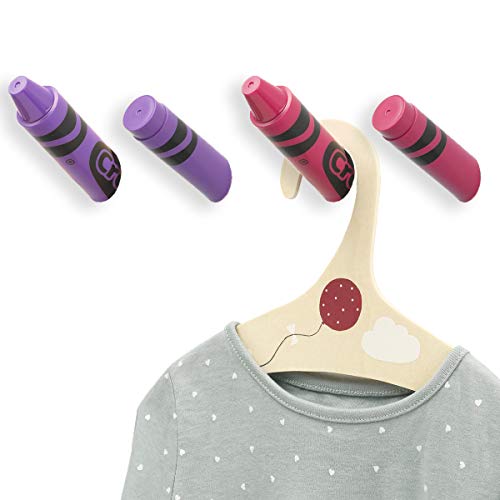 Room Copenhagen, Crayola Wall Hangers Organizational Décor – Set of 4 Crayon Wall Hooks for Storing Jackets, Bags, and More - Bold Blush (2X Razzmatazz, 2X Violet)