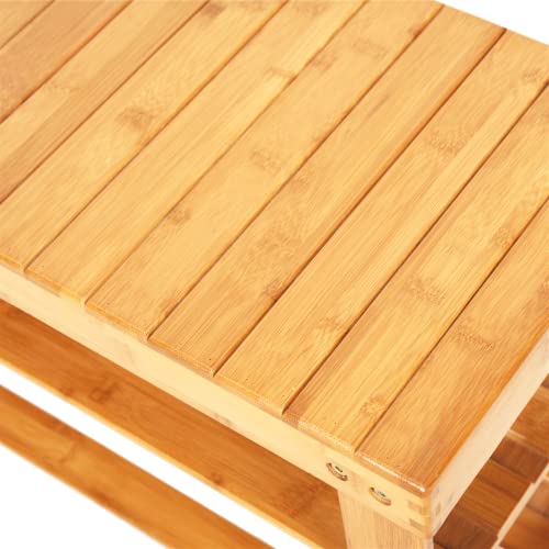 36" 3 Tiers 90cm Solid Bamboo Shoe Rack Bench, Sturdy Shoe Organizer, Storage Shoe Shelf, Holds up to 300lbs for Entryway Bedroom Living Room Balcony