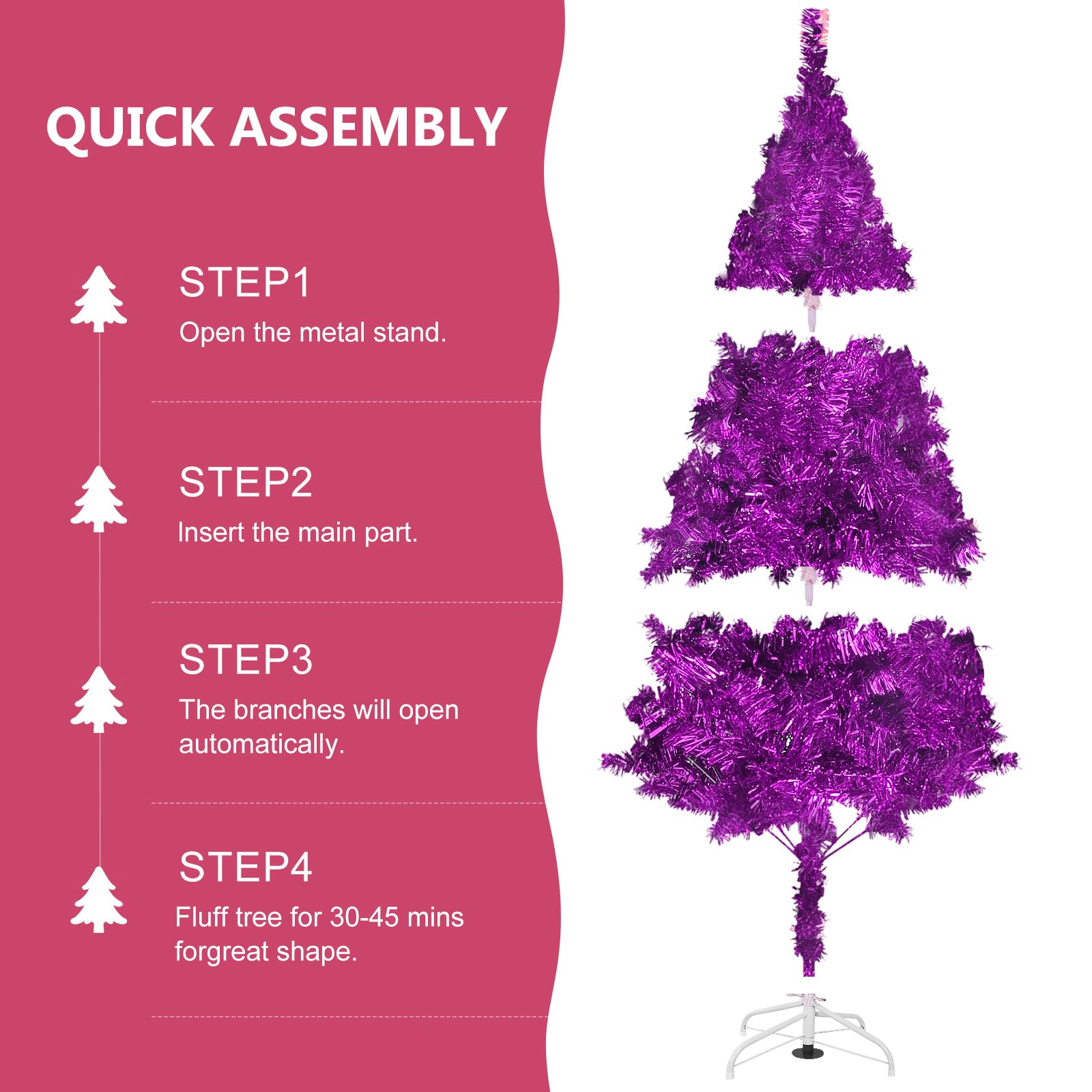 Arthas 6' Ft Tinsel Purple Christmas Tree for Home Office Party Décor Xmas Holiday Seasonal Sparking Gorgeous Folding Artificial Christmas Tree Indoor and Outdoor(Purple)