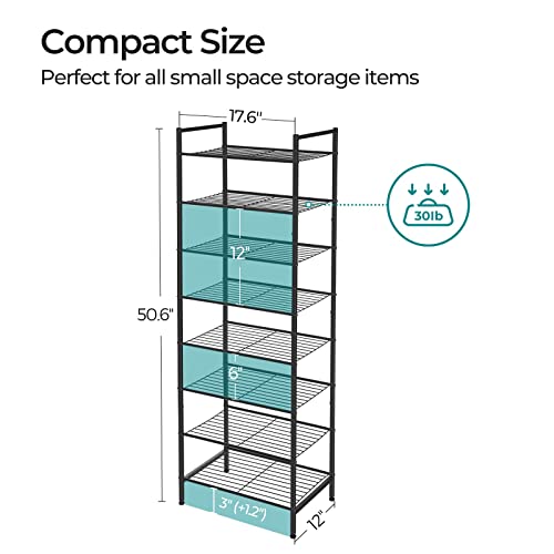 SONGMICS Shoe Rack 8 Tier Tall Shoe Storage Organizer, Sturdy Metal Narrow Shoe Rack Shelf for Closet Entry Small Space, Slim Shoe Stand Holder for 16-24 Pairs, Stackable Vertical Shoe Tower, Bronze