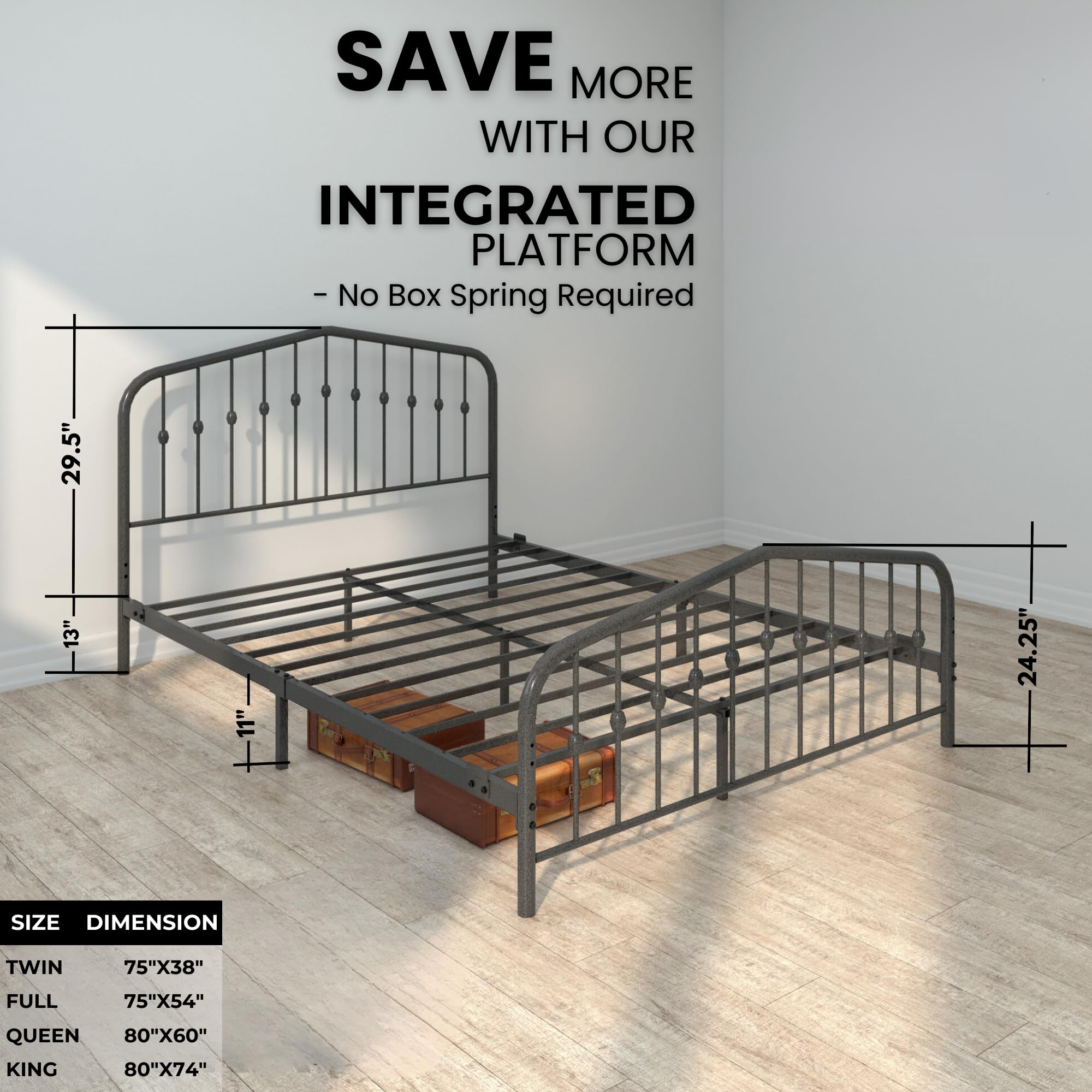 AMBEE21 Golden Gate Beds Washington Full Size Silver Iron Bed Frame with Headboard Footboard Wrought Iron Heavy Duty Metal Platform Foundation Farmhouse Victorian Style 800 lbs Capacity CastleBeds