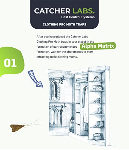 Catcher Labs Moth Traps for Clothes | Moth Traps with Pheromones | 6-Pack Non-Toxic Moth Killer | Spray & Repellent Alternative