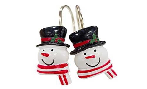 Indecor Home 17-Piece Snowman Christmas Holiday Bathroom Decoration Accessory Set | Bath Rug/Mat | Resin Soap/Lotion Pump Dispenser | Shower Curtain | 12 Resin Hooks | 2 Hand Towels | Gift Box Set