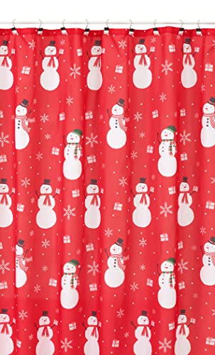 Indecor Home 17-Piece Snowman Christmas Holiday Bathroom Decoration Accessory Set | Bath Rug/Mat | Resin Soap/Lotion Pump Dispenser | Shower Curtain | 12 Resin Hooks | 2 Hand Towels | Gift Box Set