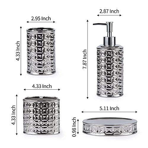 BASDHE Bathroom Accessories Set-5 Piece Ceramic Gift Set Toothbrush Holder,Toothbrush Cup,Soap Dispenser,Soap Dish,Trash Can, Set Bathroom (Grey)