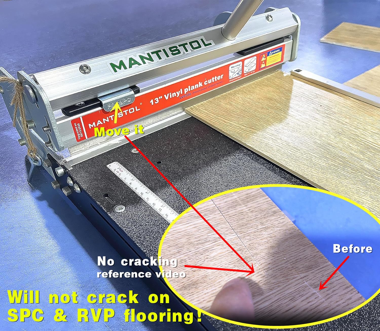 MantisTol 13" Pro SPC, LVP, LVT, WPC, RVP, VCT, PVC and Rigid Core Vinyl Flooring Cutter LVT-330; Cuts up to 5/16" (8mm) thick; Best Buy !