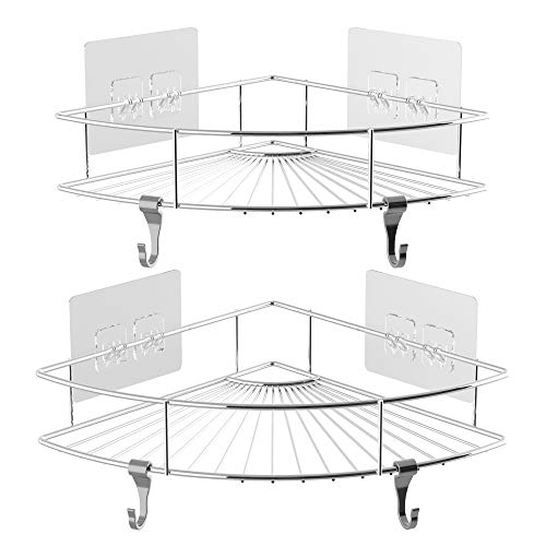 2-Pack 9" Rustproof Stainless Steel Corner Shower Caddy, Adhesive Bathroom Wall Mounted Storage Accessories Shower Shelf Organizer, Chrome