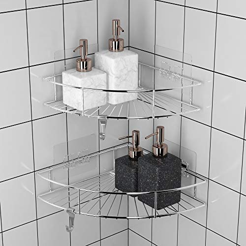 2-Pack 9" Rustproof Stainless Steel Corner Shower Caddy, Adhesive Bathroom Wall Mounted Storage Accessories Shower Shelf Organizer, Chrome