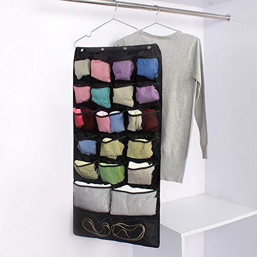 SPIKG Dual-Sided Hanging Closet Organizer for Underwear, Stocking,Bra and Sock,Mesh Pockets with Metal Hanger (42 Pockets Black)