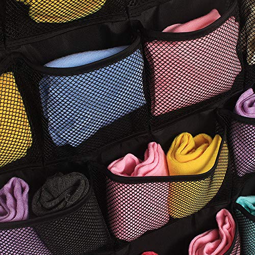 SPIKG Dual-Sided Hanging Closet Organizer for Underwear, Stocking,Bra and Sock,Mesh Pockets with Metal Hanger (42 Pockets Black)