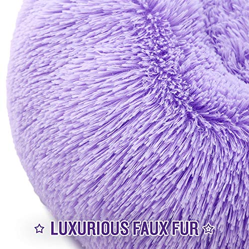 Luciphia Round Dog Cat Bed Donut Cuddler, Faux Fur Plush Pet Cushion for Large Medium Small Dogs, Self-Warming and Cozy for Improved Sleep Purple, Small (20" x20")