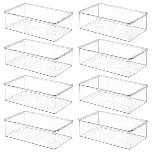 mDesign Plastic Closet Organizer Box Containers with Hinged Lid for Bedroom Shelves/Cabinets, Holds Flats, Sandals, Sneakers, Dress Shoes, Heels, Booties, and Wedges, Lumiere Collection, 8 Pack, Clear