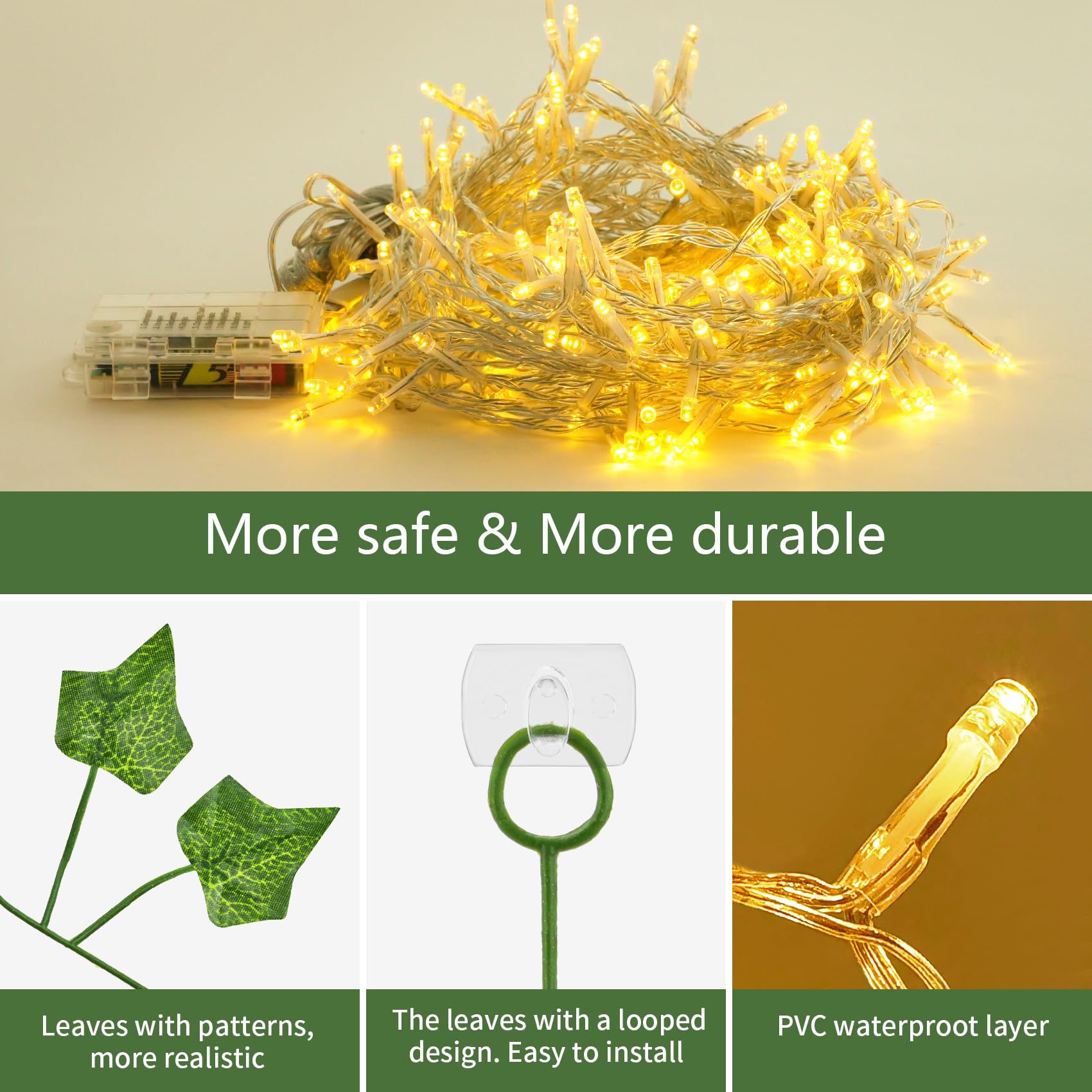 KASZOO 12 Pack Artificial Ivy Leaf Plants with 240 LED Window Curtain String Lights, Fake Plants Vine Hanging Garland, Hanging for Wall Party Wedding Room Home Kitchen Indoor & Outdoor Decoration