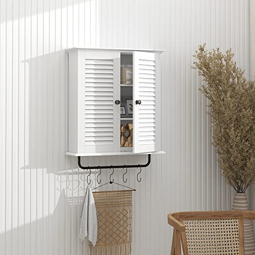 TaoHFE Bathroom Cabinet Wall Mounted White Designer Bathroom Wall Cabinet Medicine Cabinet with Double Shutter Doors 3 Tier Adjustable Shelf with Towel Rack Over The Toilet Storage Cabinet Laundry