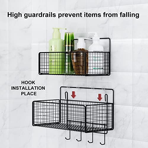 mxxkms 4-Pack Shower Caddy, Large Capacity Shower Shelves Adhesive Shower Organizer No Drilling,Rustproof Bathroom Shower Shelf with 8 Hooks,Shower Shelf for Inside Shower,,kitchen,dormitory, Black