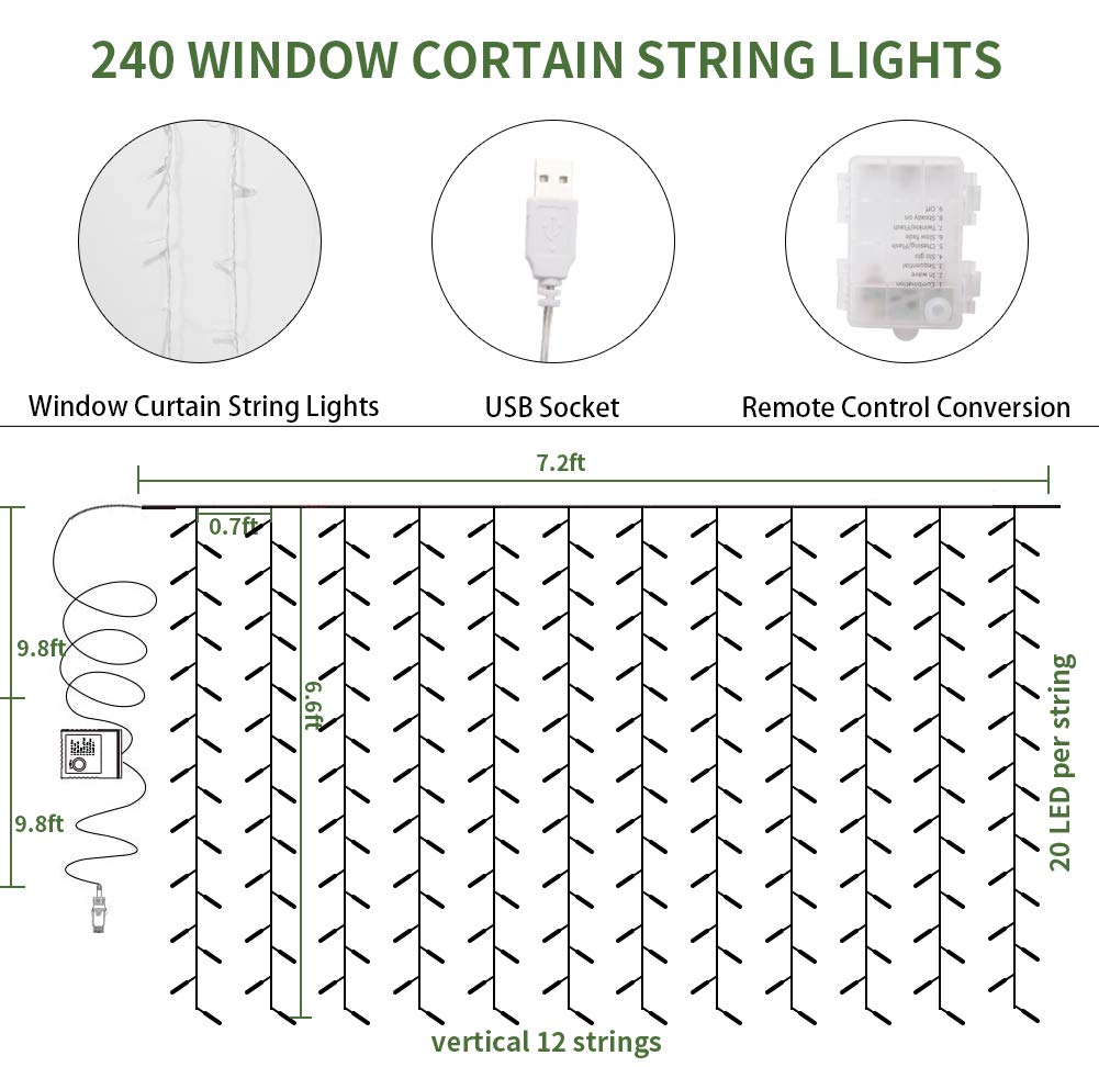 KASZOO 12 Pack Artificial Ivy Leaf Plants with 240 LED Window Curtain String Lights, Fake Plants Vine Hanging Garland, Hanging for Wall Party Wedding Room Home Kitchen Indoor & Outdoor Decoration