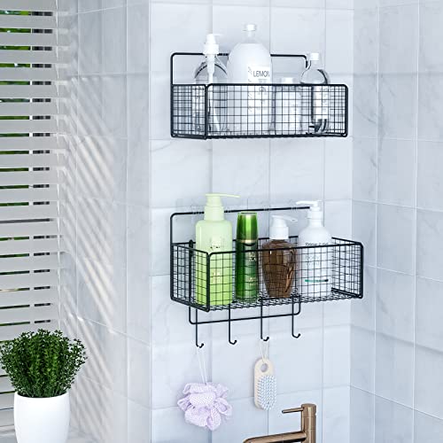 mxxkms 4-Pack Shower Caddy, Large Capacity Shower Shelves Adhesive Shower Organizer No Drilling,Rustproof Bathroom Shower Shelf with 8 Hooks,Shower Shelf for Inside Shower,,kitchen,dormitory, Black