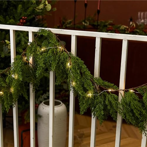 6FT PARTY JOY Seasonal Artificial Christmas Garland with Lights Pine Needle Cypress Garland for Holiday Winter Indoor Outdoor Decor