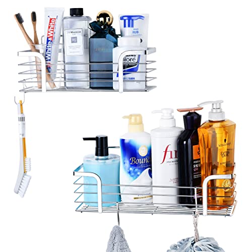 2 Pack Wall Adhesive Hook Sticker for Shower Caddy, Strong Transparent Adhesive Strip with 3 Hooks for Shower Organizer, Kitchen Racks, Bathroom Shelves, Adhesive Tape for Hanging Shower Caddies
