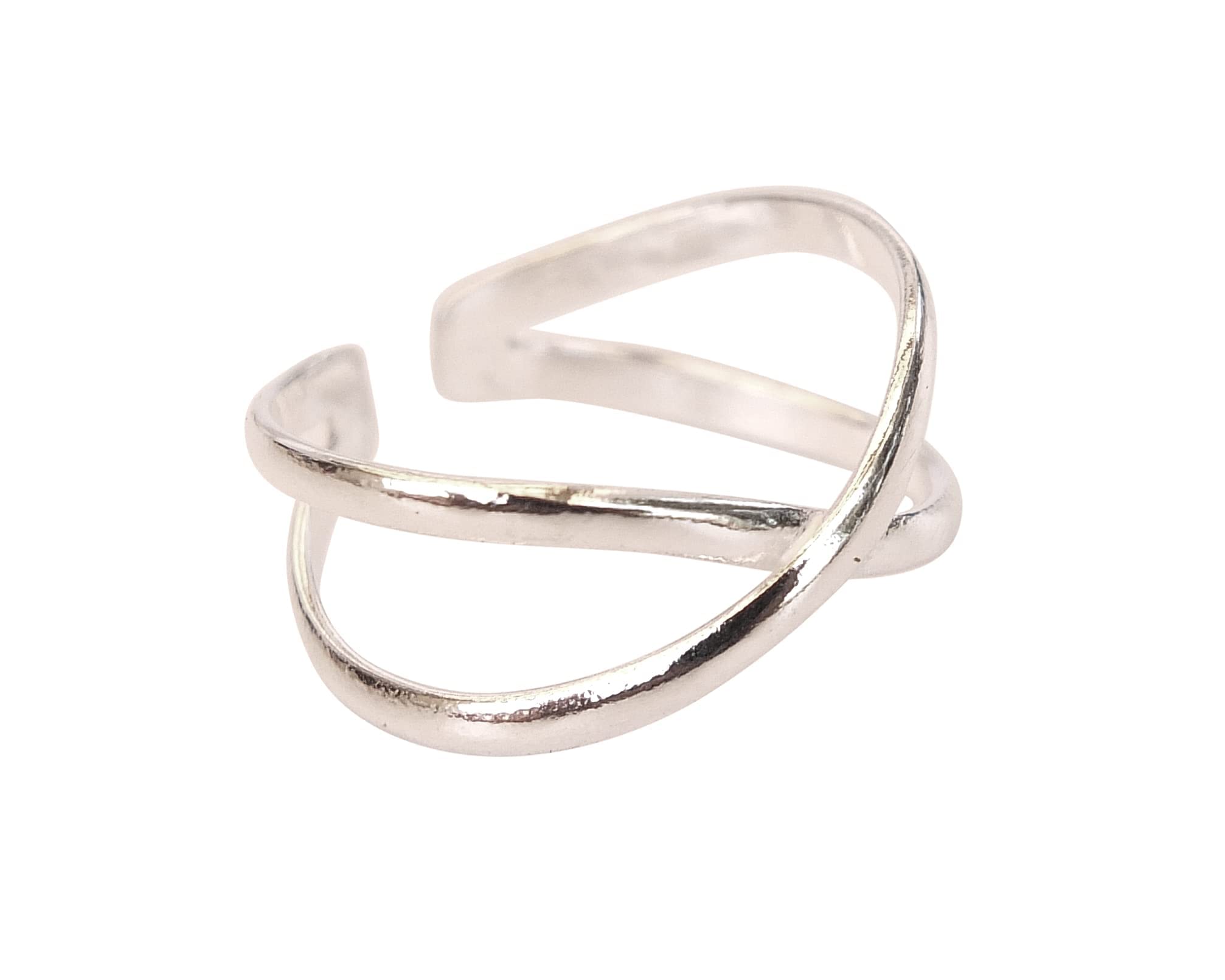 Handmade Silver Criss-Cross X Adjustable Toe Ring, 925 Sterling Silver, Elegant Dainty Open Toe, Pinky or Knuckle Rings for Women, By MiYa Jewelry Creations
