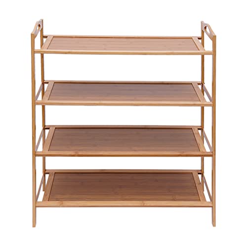 MONIPA Bamboo Shoe Rack Organizer for Entryway, 4 Tier Free Standing Shoe Self Storage for Hallway Closet Living Room