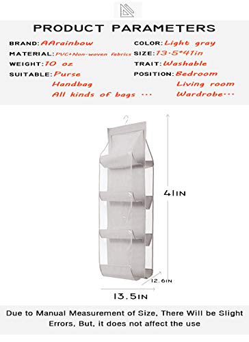 AARAINBOW 2 Packs Hanging Handbag Purse Organizer, Purse Bag Organizer Storage Hanging Bag Organizer for Closet Rack for Purses 8 Pockets Wardrobe Closet Space Saving, 41L*13.5W (B, 2 Gray)
