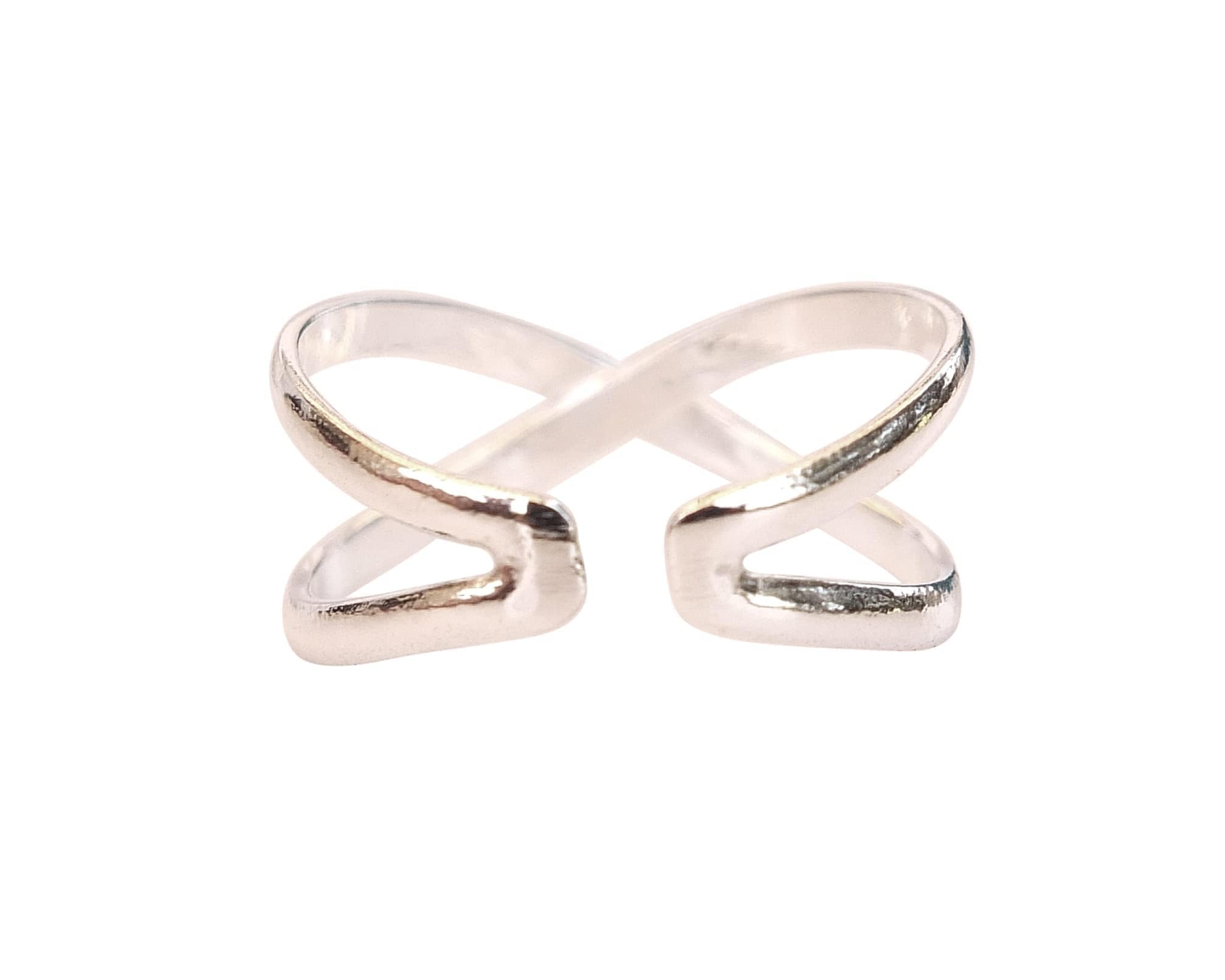 Handmade Silver Criss-Cross X Adjustable Toe Ring, 925 Sterling Silver, Elegant Dainty Open Toe, Pinky or Knuckle Rings for Women, By MiYa Jewelry Creations