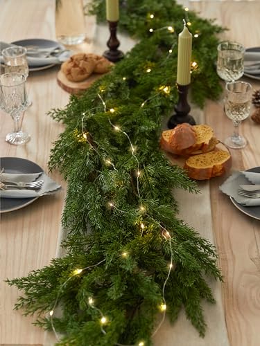 6FT PARTY JOY Seasonal Artificial Christmas Garland with Lights Pine Needle Cypress Garland for Holiday Winter Indoor Outdoor Decor