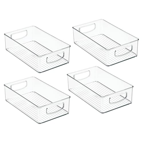 mDesign Small Plastic Bathroom Storage Container Bins with Handles for Organization in Closet, Cabinet, Vanity or Cupboard Shelf, Accessory Organizer - Ligne Collection - 4 Pack, Clear