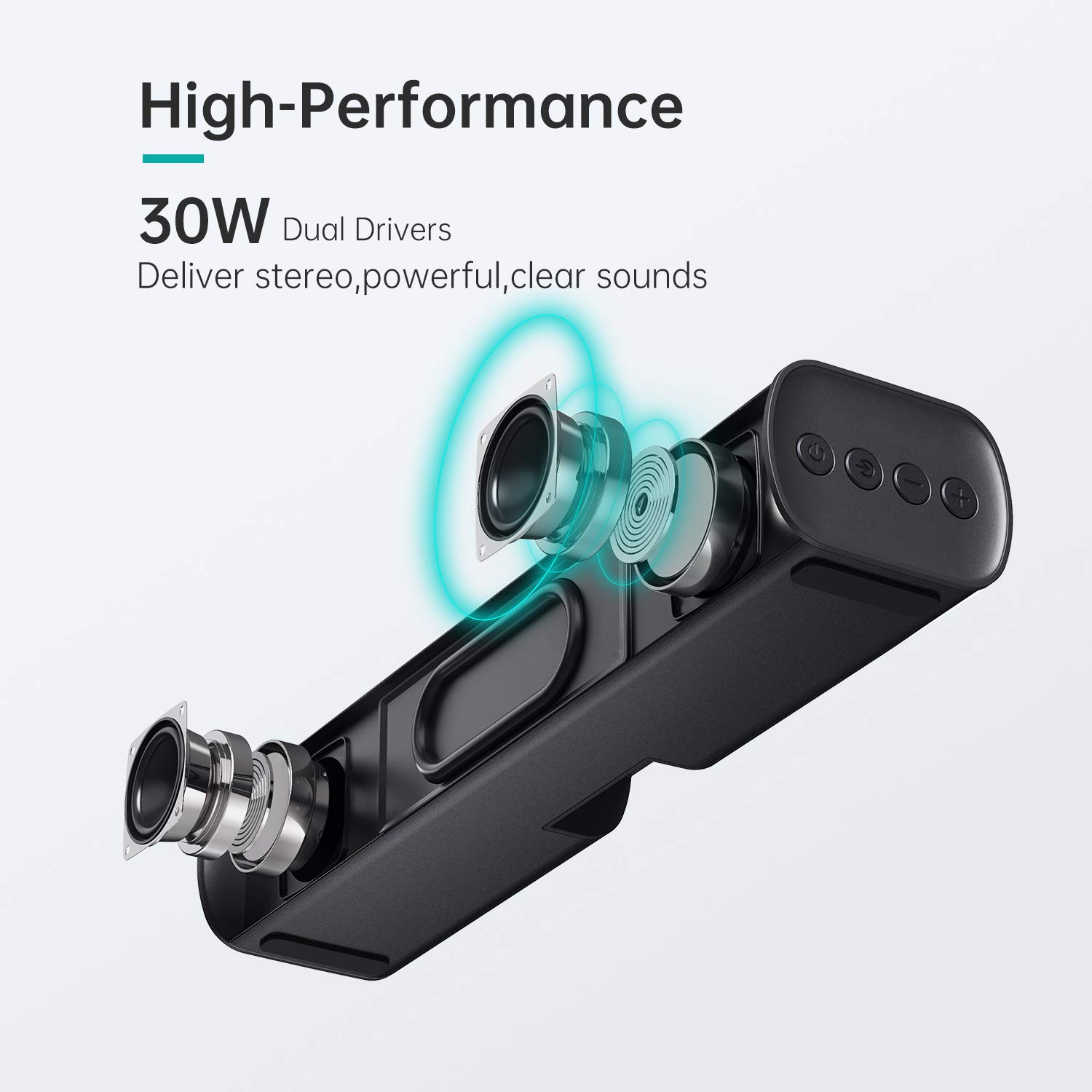 SAKOBS Sound Bars for TV, Soundbar for TV Built-in DSP PC Speaker with Bluetooth, 3D Surround Sound 16'' Mini Sound Bar Audio System for Home Theater/Gaming/Projectors, Combined AUX/Opt Connectivity