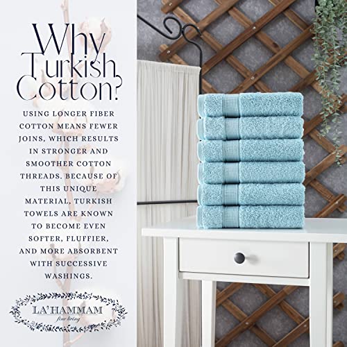 LA HAMMAM - 6 Pack 16β Γ 28β Turkish Cotton Hand Towels for Bathroom, Face, Hotel, Gym, & Spa | Extra Soft Feel Fingertip, Quick Dry and Highly Absorbent Luxury Premium Quality Towel Set - Aqua