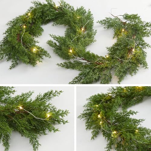 6FT PARTY JOY Seasonal Artificial Christmas Garland with Lights Pine Needle Cypress Garland for Holiday Winter Indoor Outdoor Decor