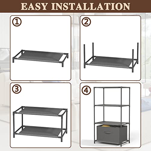 Iwaiting Outdoor 4 Tier Closet Organizers and Storage, Clothes Storage Organizer with 1 Drawer, Practical Storage Shelves for Storing Clothes, Bag and Other Items (Grey)