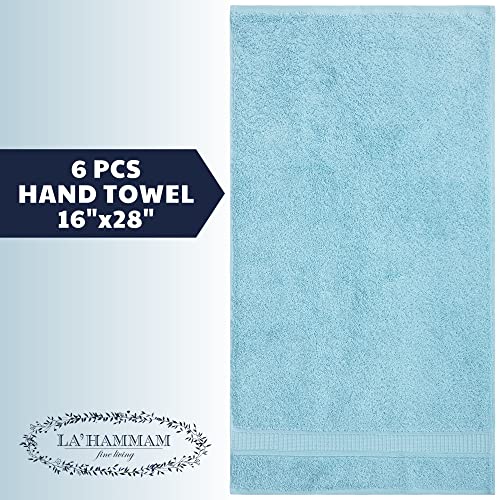 LA HAMMAM - 6 Pack 16β Γ 28β Turkish Cotton Hand Towels for Bathroom, Face, Hotel, Gym, & Spa | Extra Soft Feel Fingertip, Quick Dry and Highly Absorbent Luxury Premium Quality Towel Set - Aqua