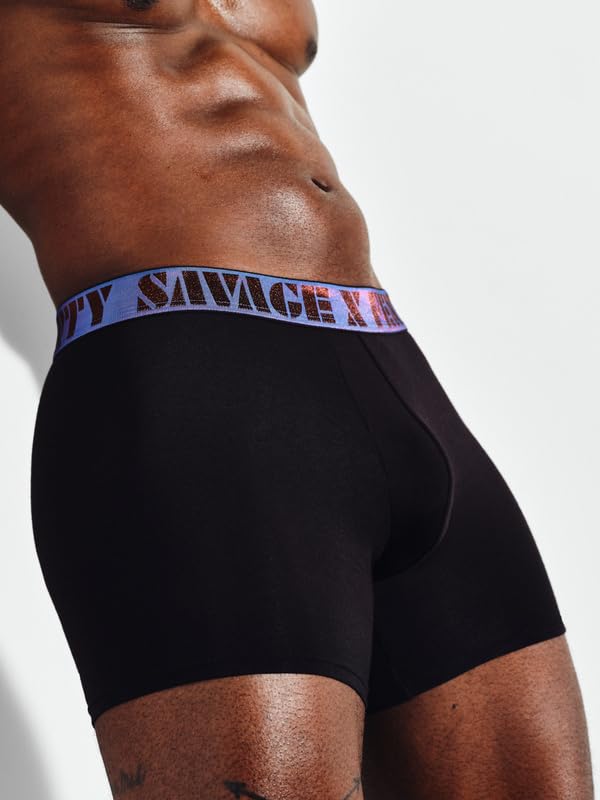 Savage X Fenty, Men's, Savage X Boxer Briefs with Iridescent Logo Waistband, Caviar, M