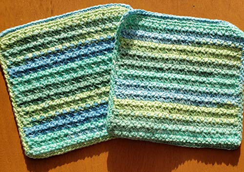 Handmade crochet washcloths, dishcloths * thick and dense *100% cotton set of 2, size 7.5 inches