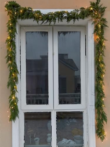 6FT PARTY JOY Seasonal Artificial Christmas Garland with Lights Pine Needle Cypress Garland for Holiday Winter Indoor Outdoor Decor