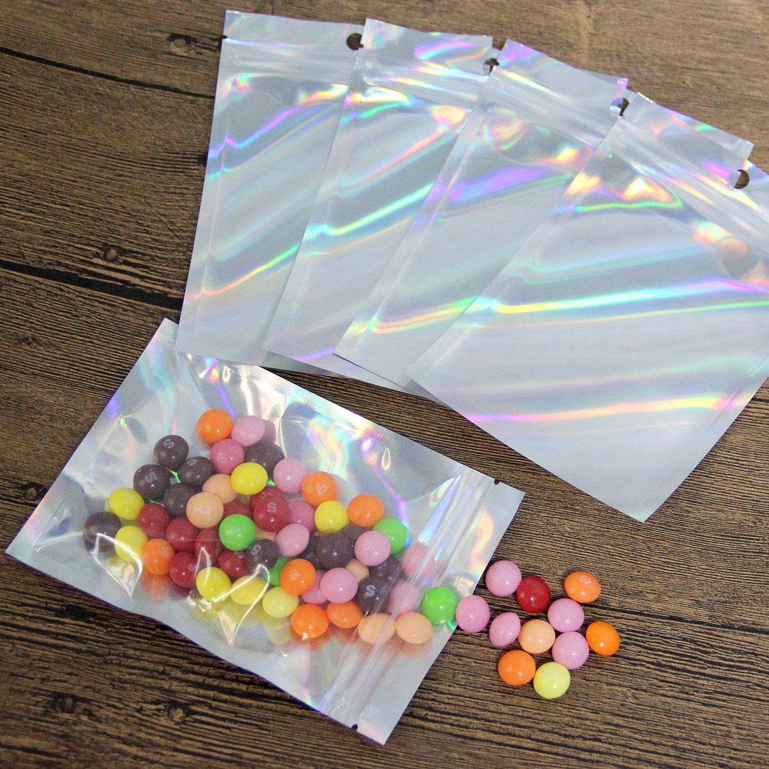 EgticLive 100 Pack Resealable Holographic Bags for Small Business, 3 x 4", Iridescent Mylar Bags with Clear Front Ziplock Foil Packing Pouch Bags for Multipurpose Storage (3 X 4 inches)