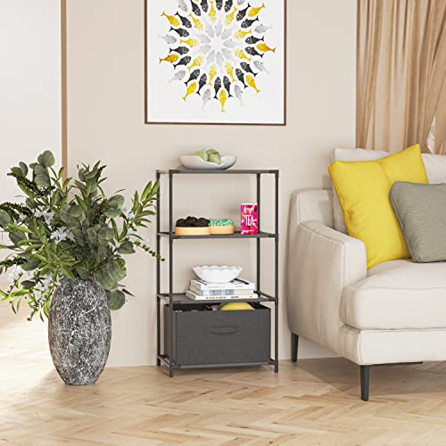 Iwaiting Outdoor 4 Tier Closet Organizers and Storage, Clothes Storage Organizer with 1 Drawer, Practical Storage Shelves for Storing Clothes, Bag and Other Items (Grey)