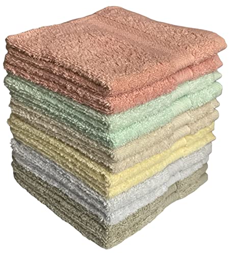 Washcloths, Set of 12 - 100% Ring Spun Cotton Wash Cloth β Thick Loop Pile Washcloth - Extra Absorbent and Soft β Lint Free Face Towel β Perfect for Bathroom Machine Washable Size 13 X 13 inch.