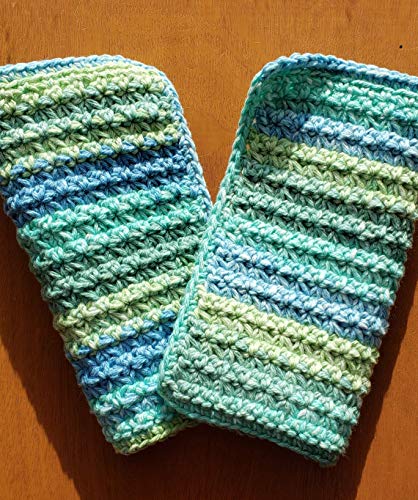 Handmade crochet washcloths, dishcloths * thick and dense *100% cotton set of 2, size 7.5 inches