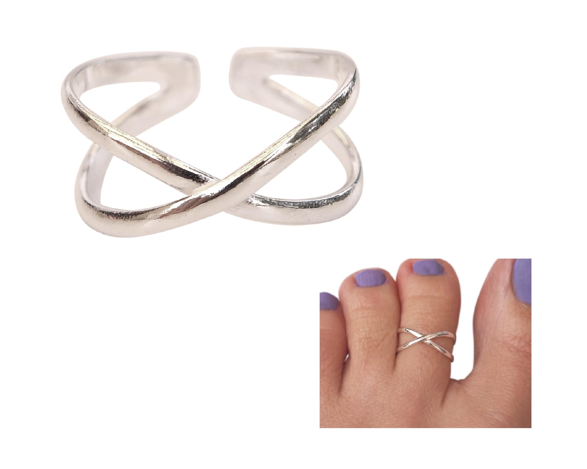 Handmade Silver Criss-Cross X Adjustable Toe Ring, 925 Sterling Silver, Elegant Dainty Open Toe, Pinky or Knuckle Rings for Women, By MiYa Jewelry Creations