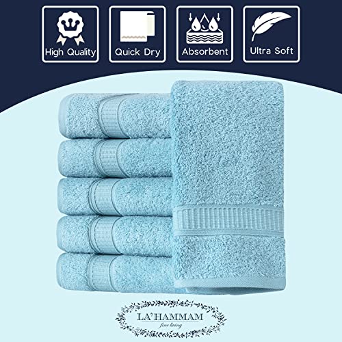 LA HAMMAM - 6 Pack 16β Γ 28β Turkish Cotton Hand Towels for Bathroom, Face, Hotel, Gym, & Spa | Extra Soft Feel Fingertip, Quick Dry and Highly Absorbent Luxury Premium Quality Towel Set - Aqua